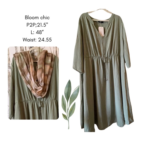 BloomChic | Dresses | Bloom Chic Green Dress With Scarf P2p 25 Waist245 ...